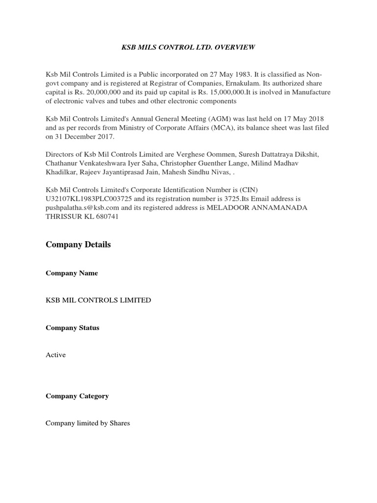 KSB Mils Control LTD | PDF | Engineering | Energy And Resource