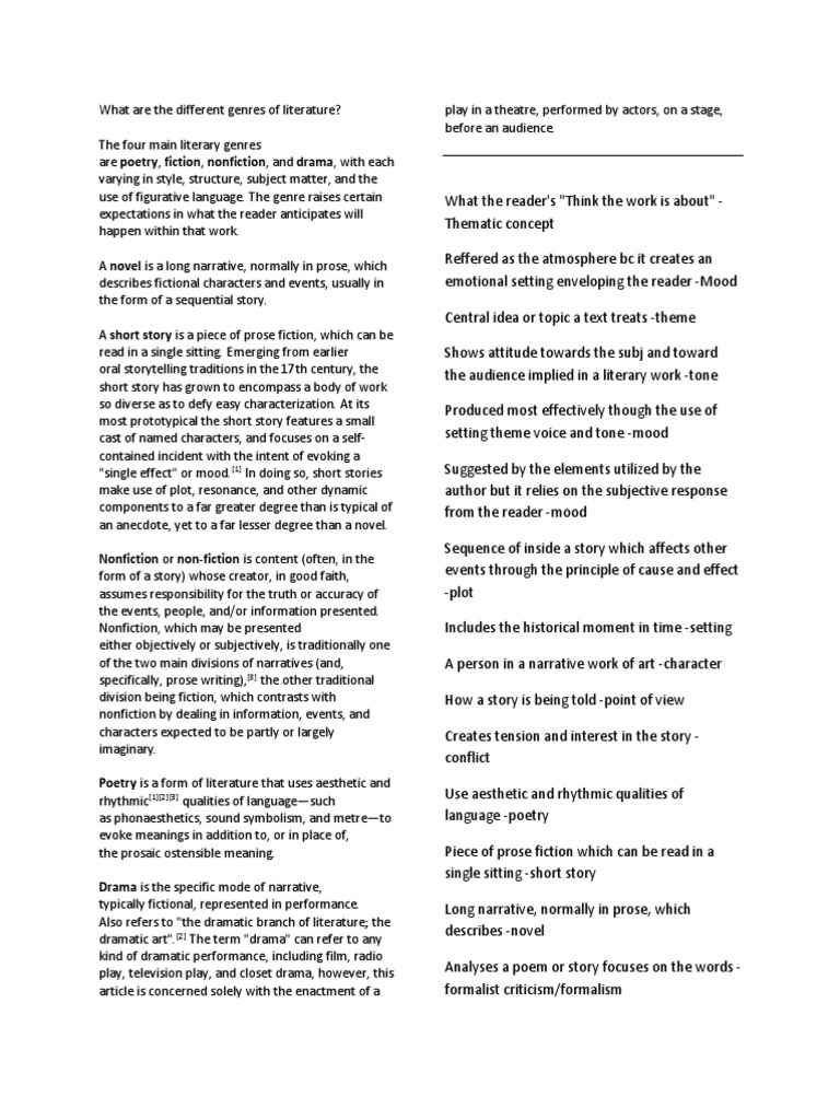 The Four Main Literary Genres Explained | PDF | Narrative | Non Fiction