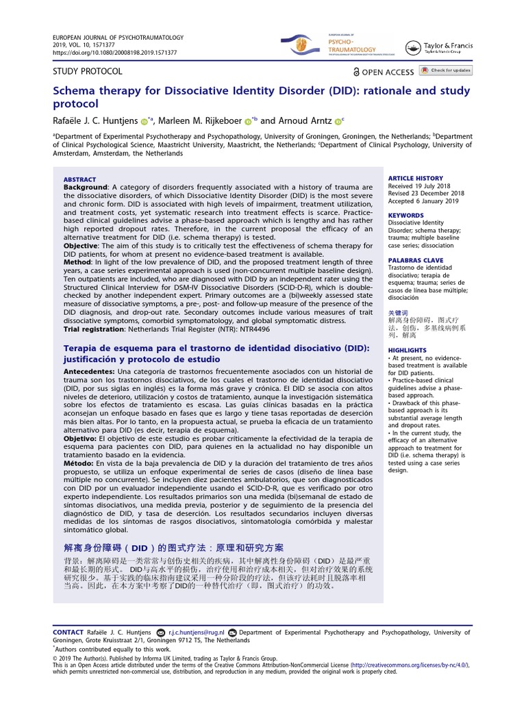 Schema Therapy For Dissociative Identity Disorder (DID) Rationale and ...