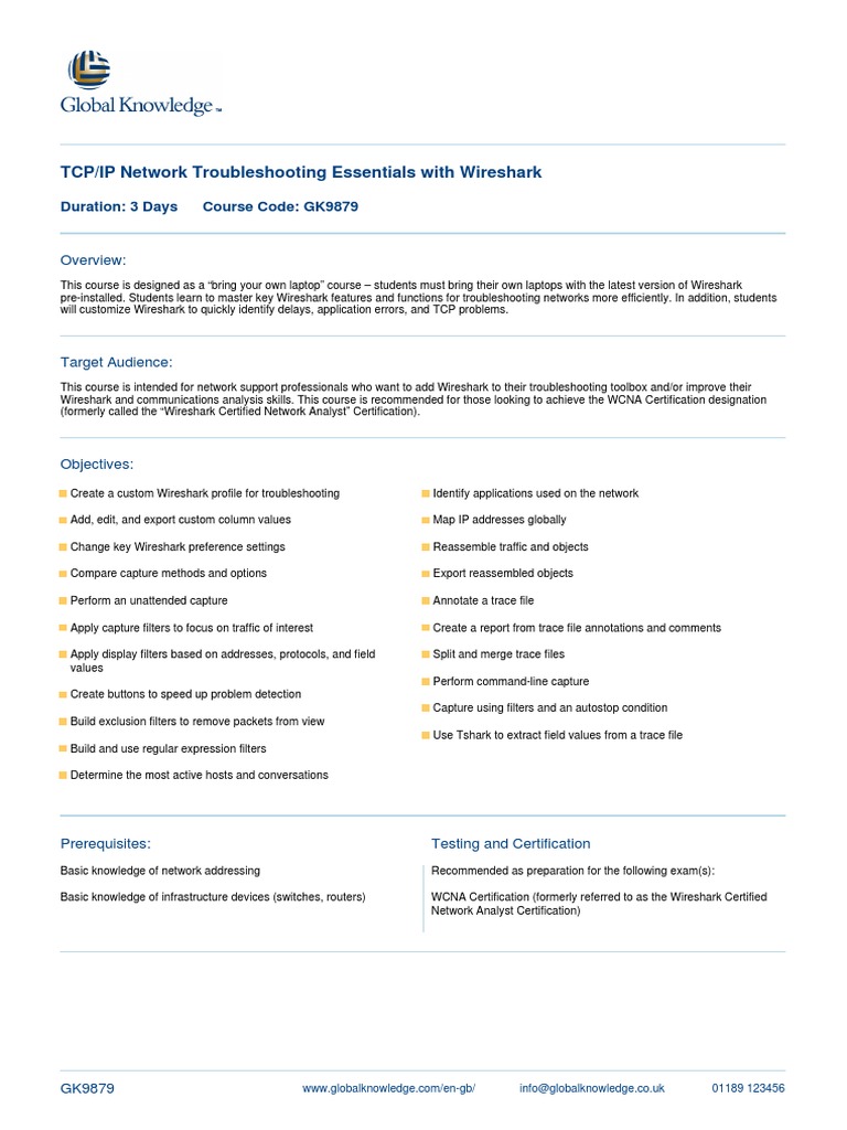 TCP/IP Network Troubleshooting Essentials With Wireshark: Duration: 3 Days Course Code: GK9879 ...
