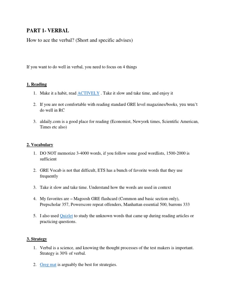 How To Ace The Verbal? (Short and Specific Advises) | PDF | Career ...