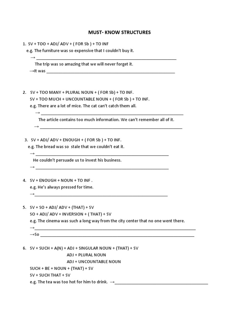 Must-Know Structures | PDF | Noun | Plural