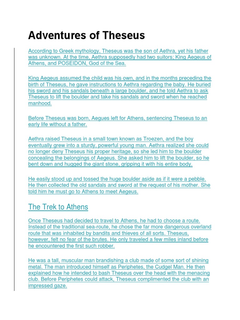 Adventures of Theseus | PDF | Theseus | Minotaur