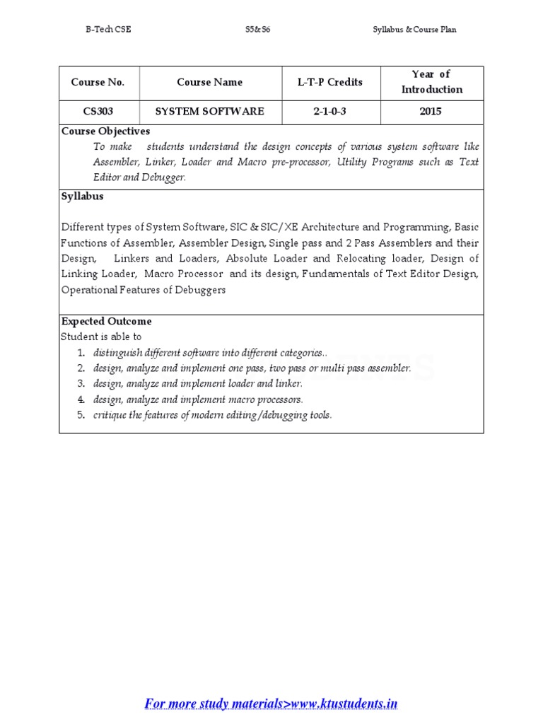CS303 System Software Syllabus-Semesters - 5 | PDF | Assembly Language | Macro (Computer Science)