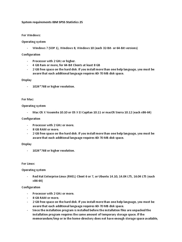 System Requirements IBM SPSS Statistics 25 | PDF