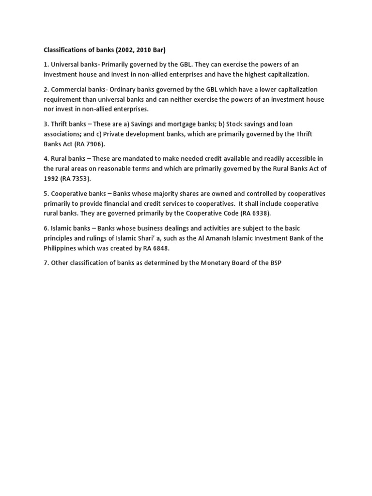Classification of Banks | PDF