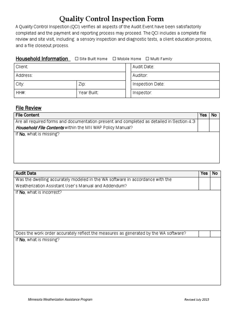 Quality Control Inspection Form: Household Information | PDF | Quality ...