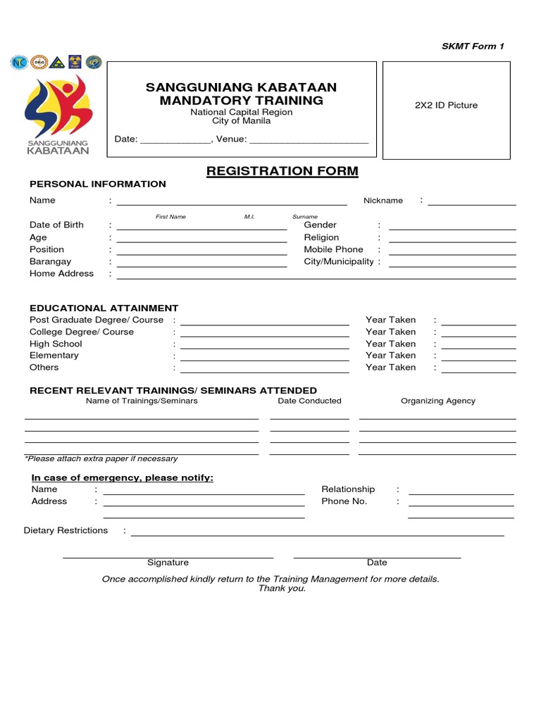 Sangguniang Kabataan Mandatory Training: Personal Information | PDF ...