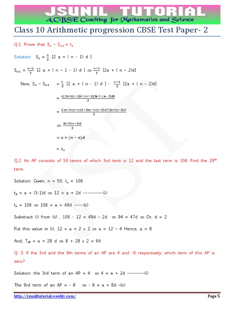 Class 10 Arithmetic Progression Cbse Test Paper-2 | PDF | Numbers ...