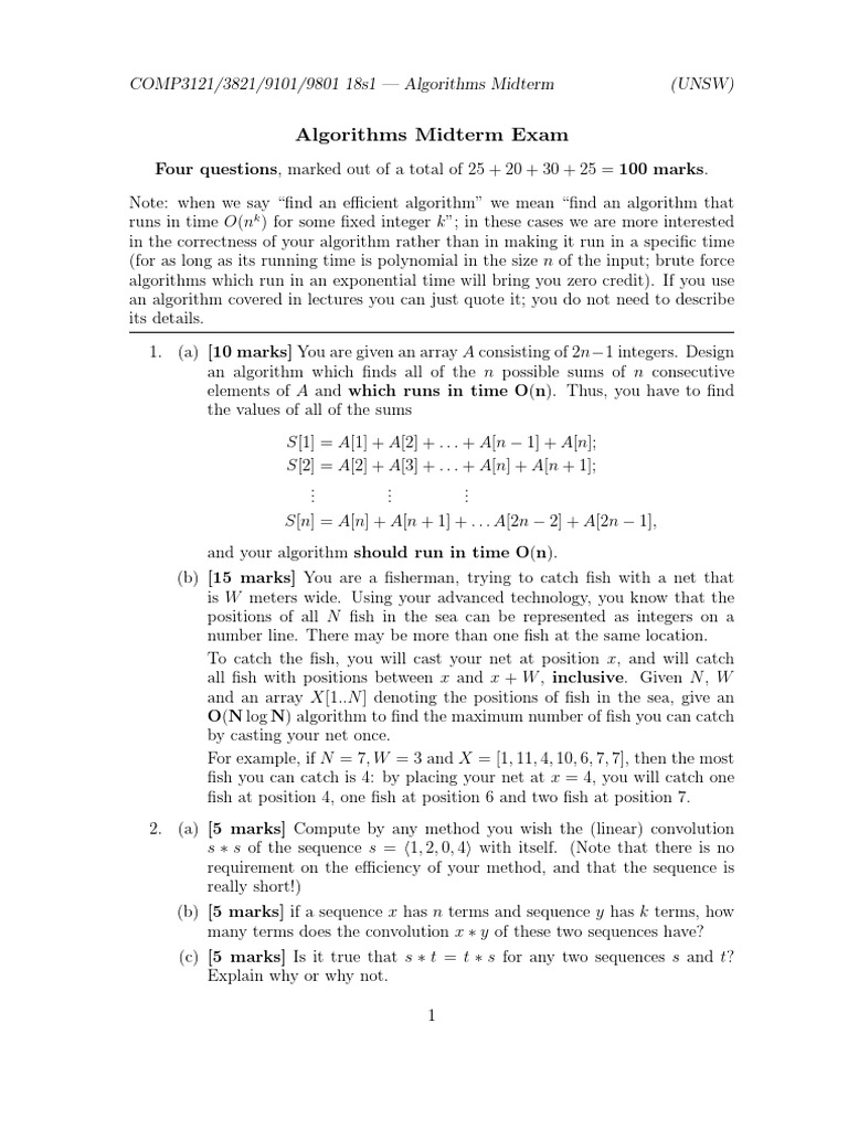 Algorithms Midterm Exam | PDF | Time Complexity | Algorithms