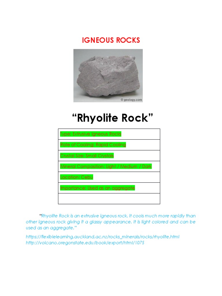 "Rhyolite Rock": Igneous Rocks | PDF | Rock (Geology) | Rocks