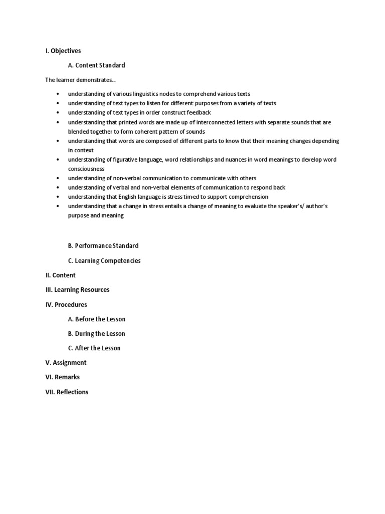 A. Content Standard: I. Objectives | PDF