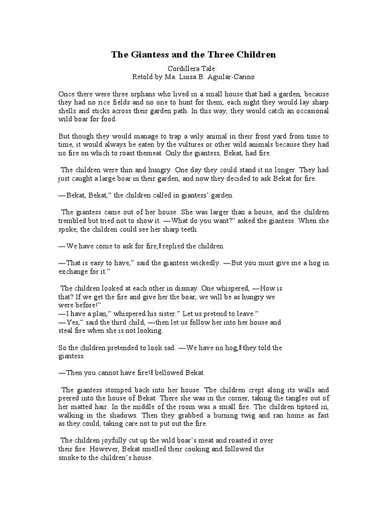 The Giantess and The Three Children | PDF