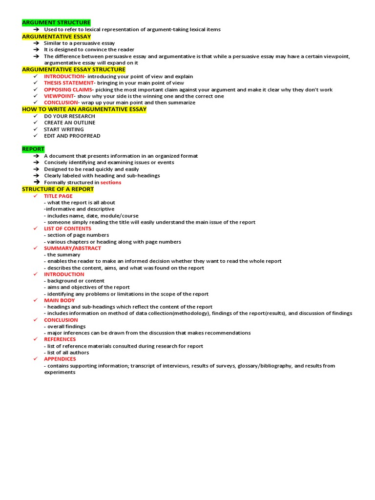 Argument Structure Argumentative Essay: Thesis Statement Opposing ...