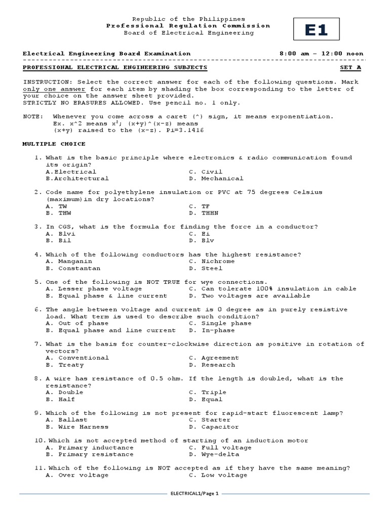 Electrical Engineering Board Examination Review Questions | PDF ...