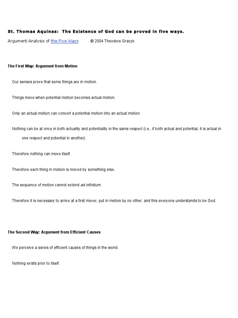 The Five Ways: St. Thomas Aquinas: The Existence of God Can Be Proved ...