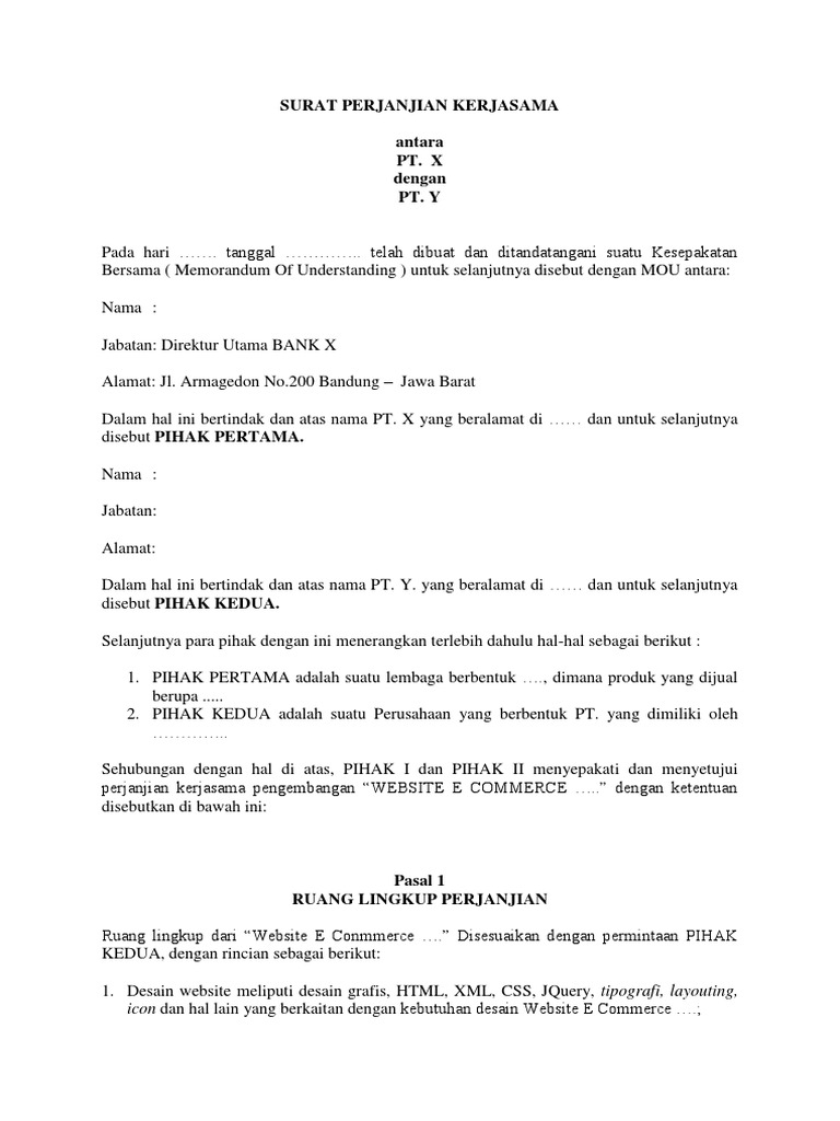 Surat Perjanjian Kerjasama Pdf