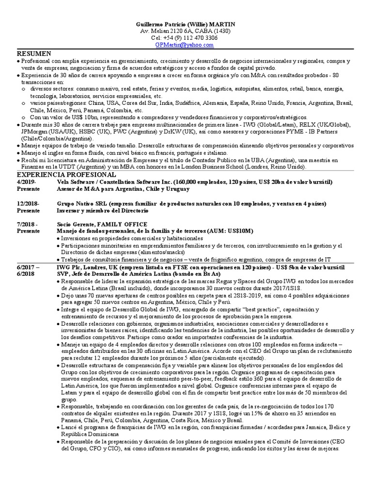 Resume Willie Martin | PDF | Capital de riesgo | Finanzas corporativas