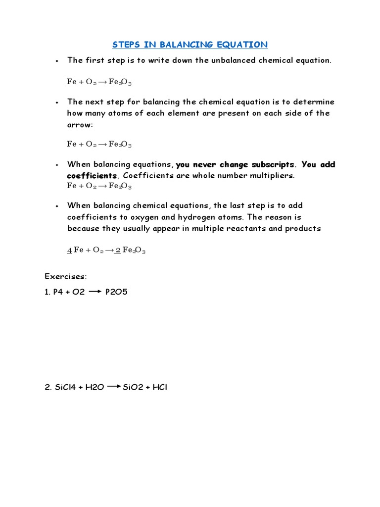 Steps in Balancing Equation | PDF