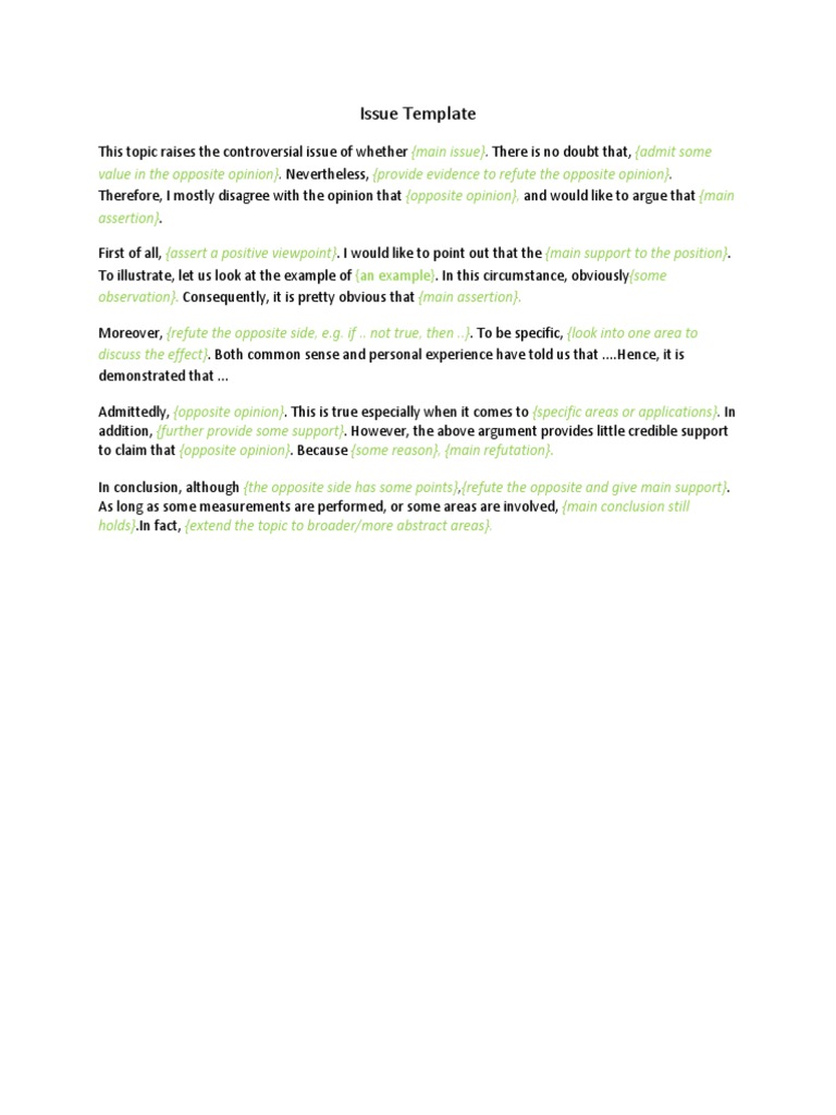 Issue Template and Argument Template. | PDF | Opinion | Argument