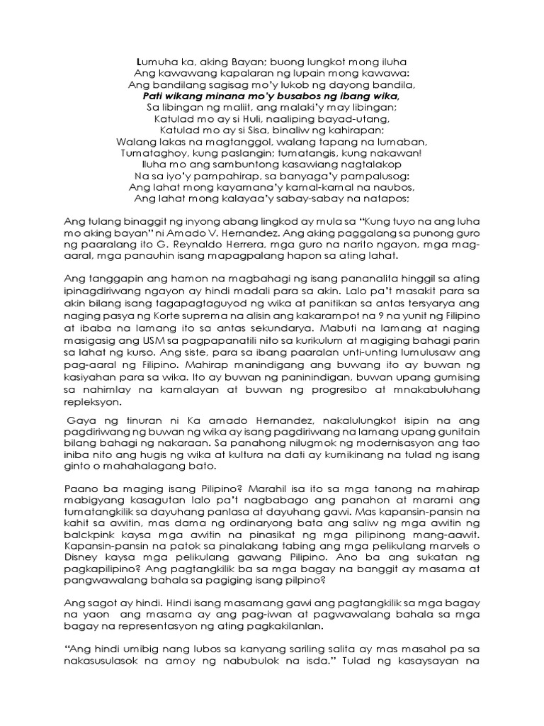 Wikang Filipino Tungo Sa Bansang Filipino | PDF