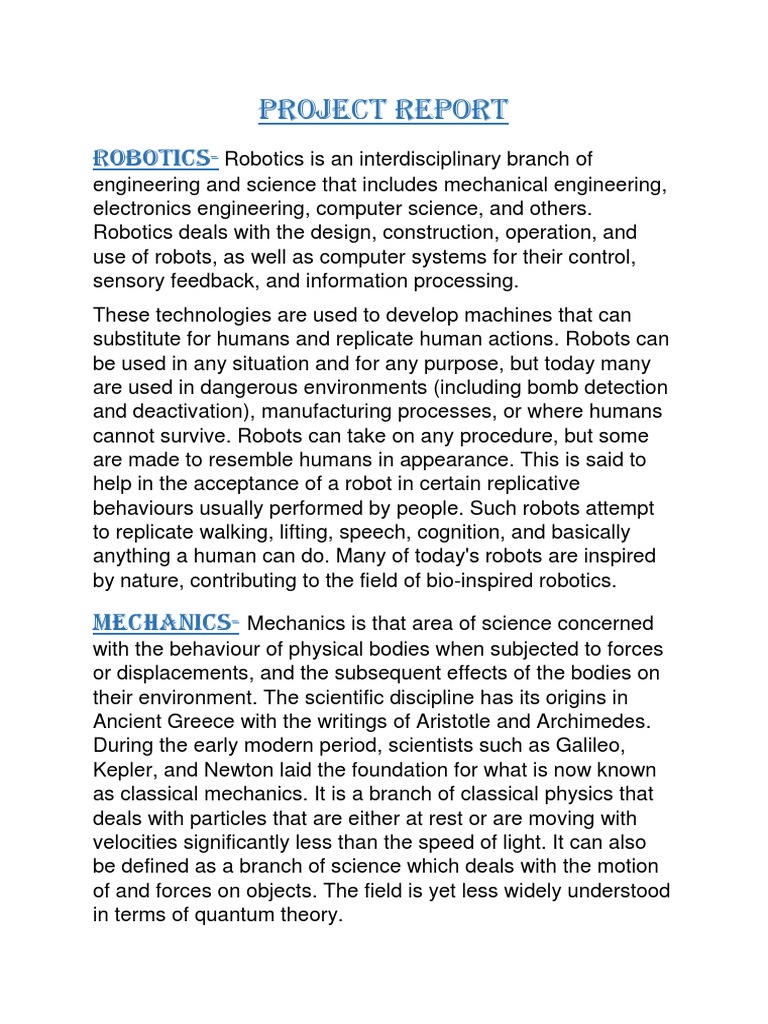 Project Report: Robotics | PDF | Rotation Around A Fixed Axis | Torque