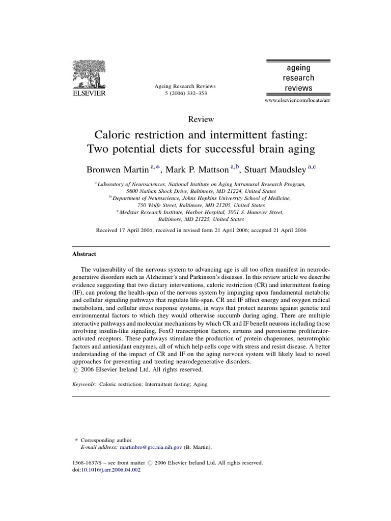 Caloric Restriction and Intermittent Fasting Benefit Brain Aging | PDF ...