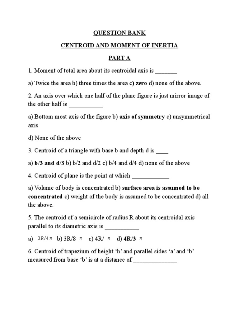 Question Bank Centroid&MI | PDF | Triangle | Area