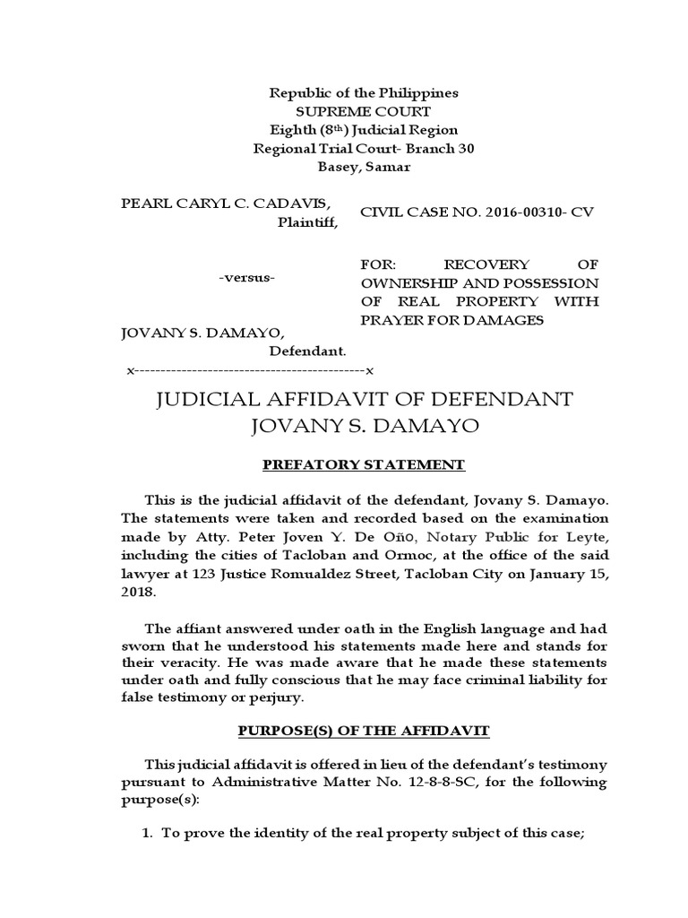 Judicial Affidavit of Defendant Jovany S. Damayo: Prefatory Statement ...