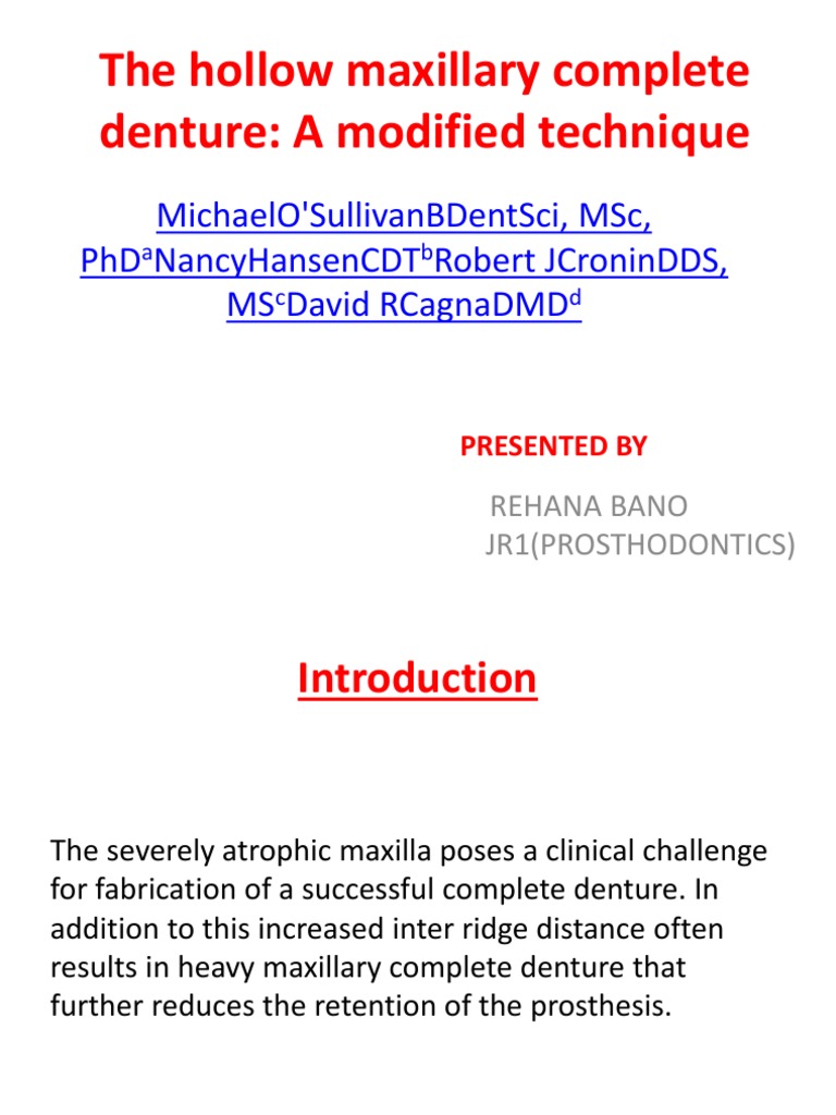 The Hollow Maxillary Complete Denture | PDF | Dentures | Mouth