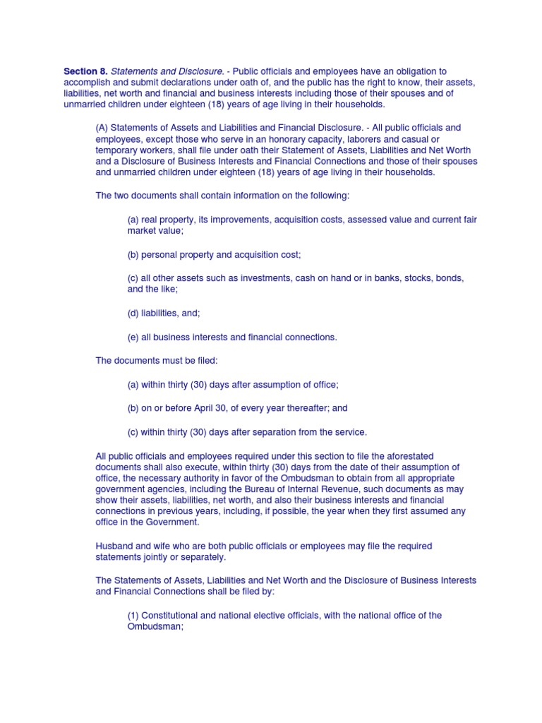 Section 8. Statements and Disclosure. - Public Officials and Employees ...