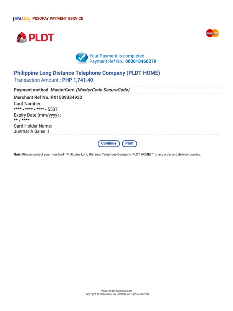 Philippine Long Distance Telephone Company (PLDT HOME) : Transaction ...