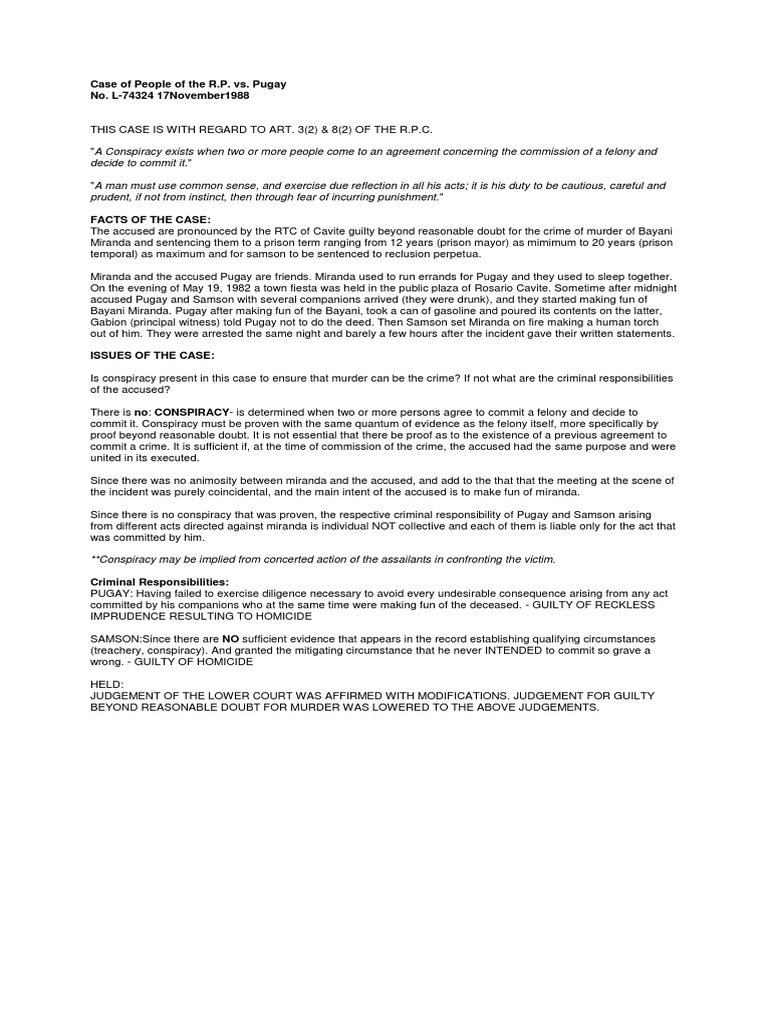 Decide To Commit It.": Case of People of The R.P. vs. Pugay No. L-74324 ...