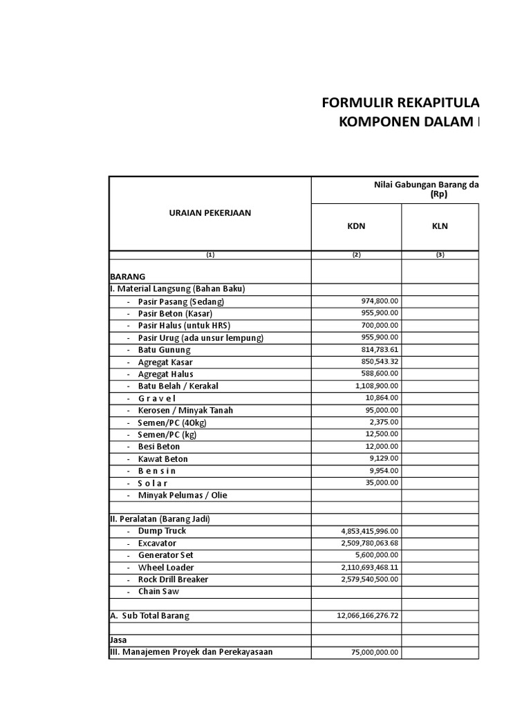 Formulir Rekapitulasi TKDN | PDF | Construction Equipment | Land Vehicles