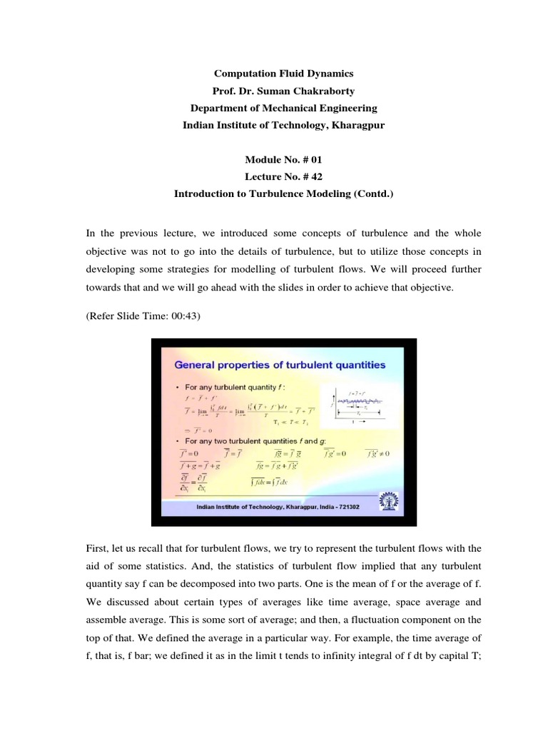 Computational Fluid Dynamics, NPTEL Lecture 42 by Suman Chakraborthy | PDF | Turbulence | Fluid ...