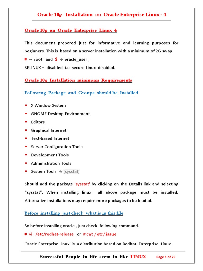 Oracle 10g Installation On OEL 4 With Explanation | PDF | Oracle ...