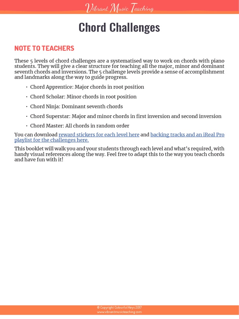 Chord Challenges: Note To Teachers | PDF | Chord (Music) | Musical ...