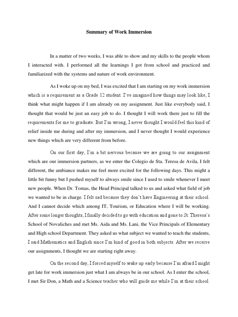 Summary of Work Immersion | PDF | Classroom | Teachers