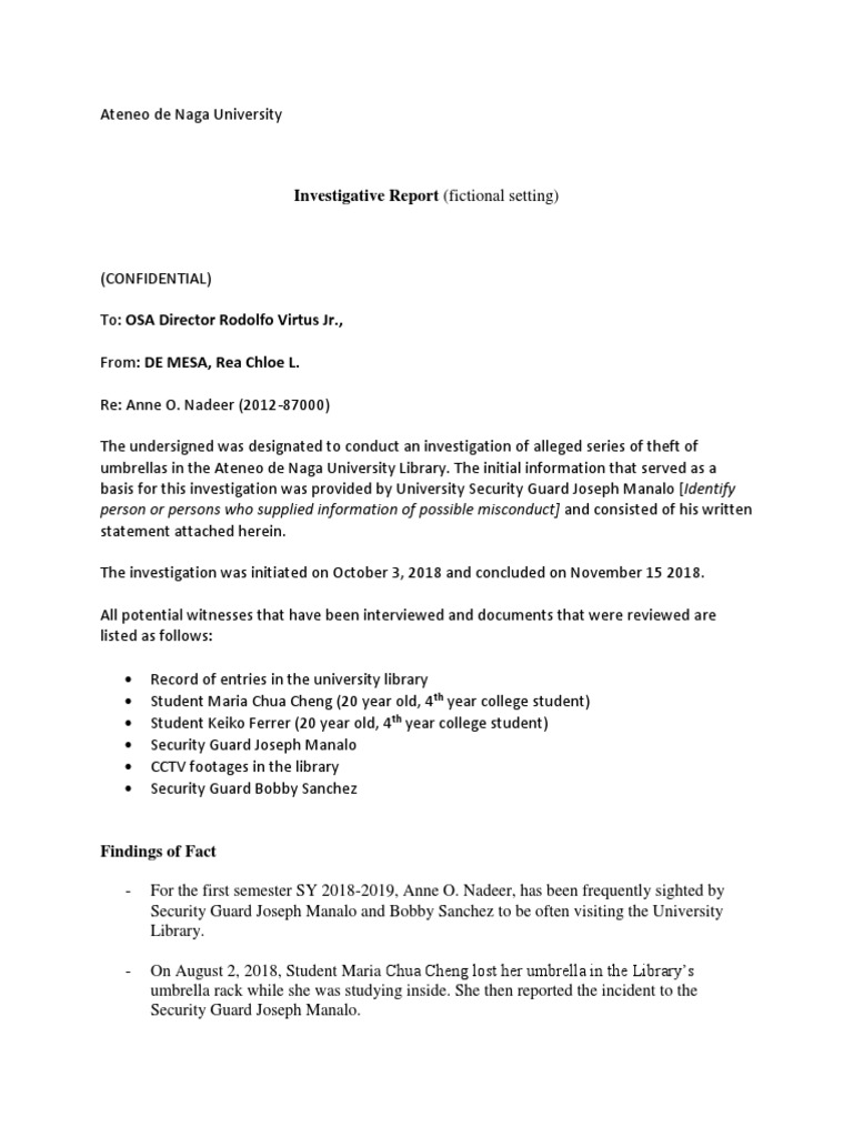 Investigative Report Example | PDF | Misconduct | Crime & Violence