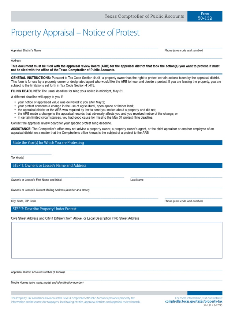 Property Appraisal - Notice of Protest: Texas Comptroller of Public ...