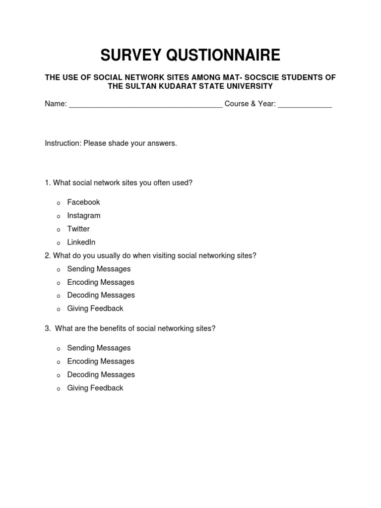 Survey Qustionnaire | PDF
