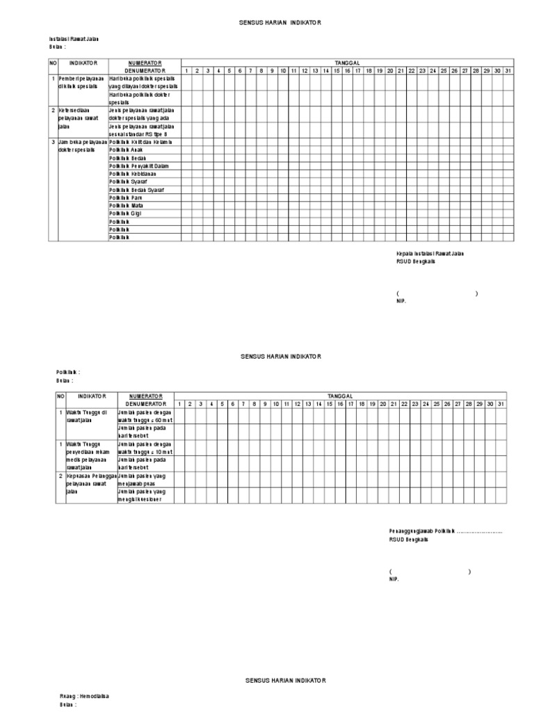 Format Sensus Harian Indikator | PDF