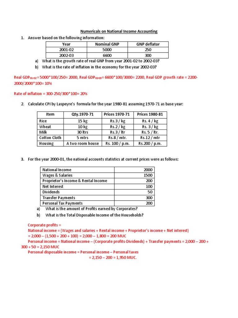 Numericals On National Income Accounting | PDF | Measures Of National ...