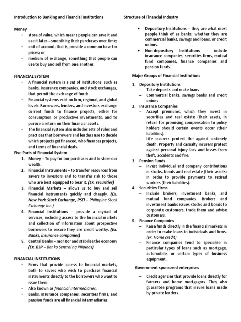 Lecture - Introduction To Banking and Financial Institutions | PDF ...