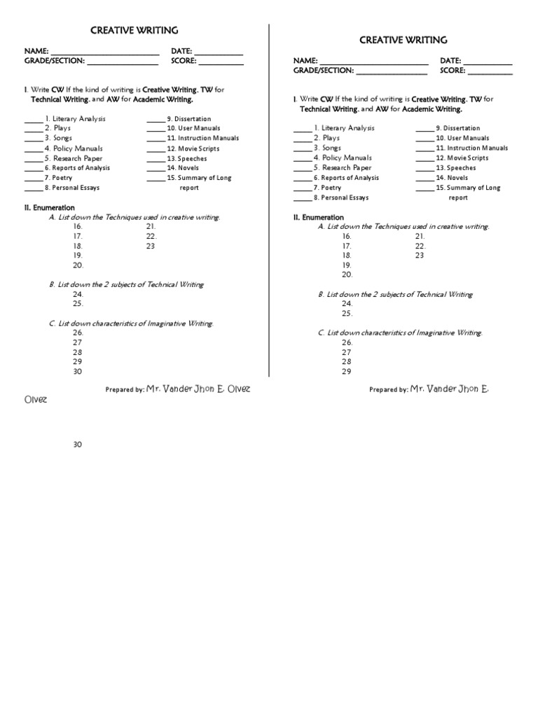 QUIZ #2 Creative Writing | PDF | Semiotics | Written Communication