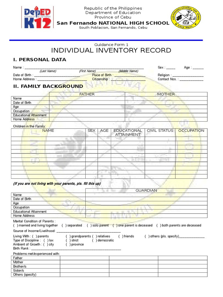 Individual Inventory Record: San Fernando National High School | PDF ...