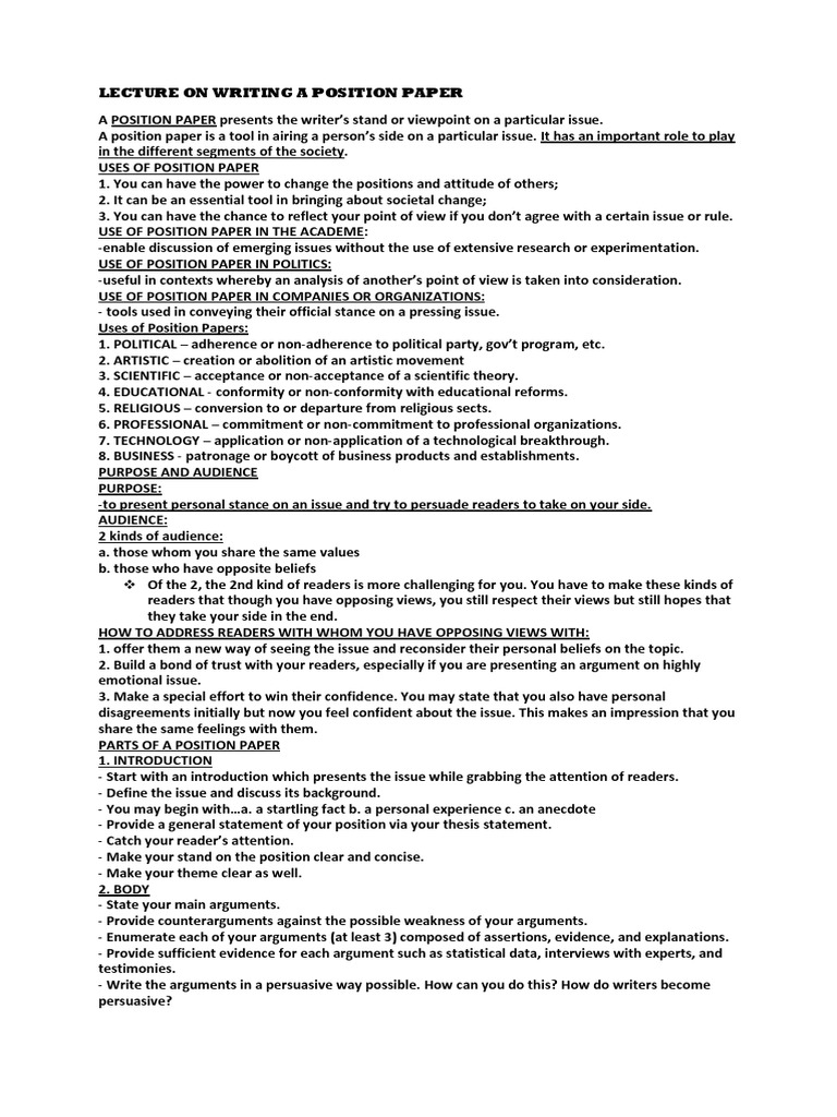 A Guide to Crafting Effective Position Papers: Presenting a Standpoint ...