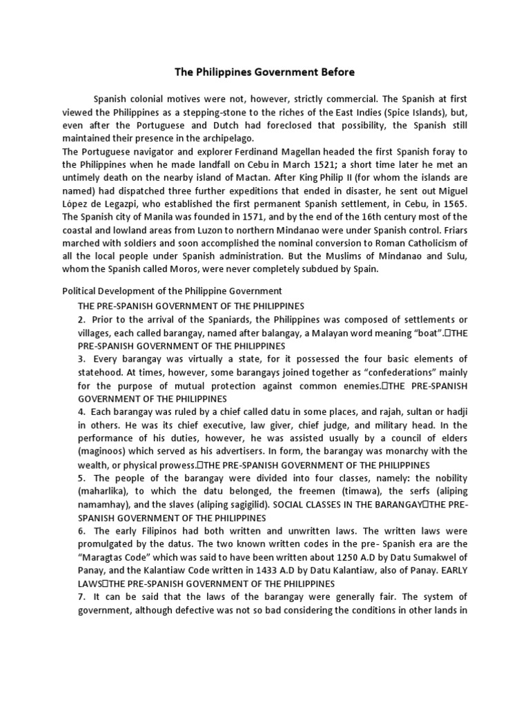 The Spanish Period | PDF | Philippines | Government