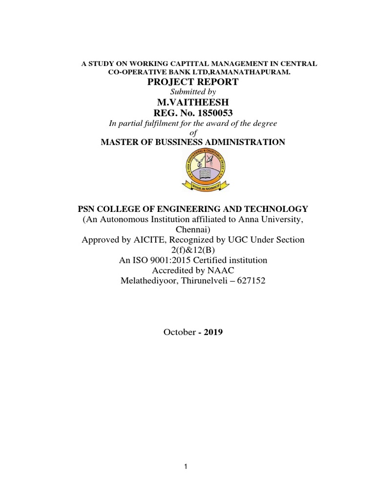 Mini Project MBA | PDF | Working Capital | Market Liquidity