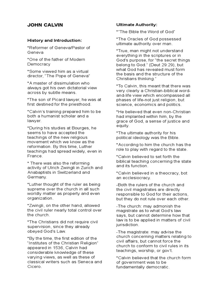 John Calvin Report | PDF | John Calvin | Monotheism